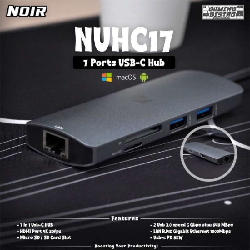 Promo Usb Hub Noir Nuhc17 | 7 In 1 Usb C Hub - Support Windows Macos ...