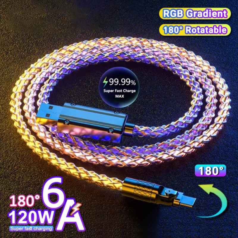 Promo 180 Rotate Rgb 120W Usb A To Usb Type C Elbow Data Cable Fast ...