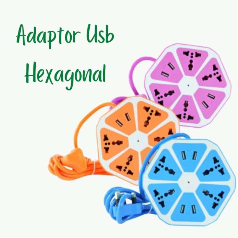 Jual Stop Kontak USB Hexagon Socket 4 lubang dan 4 port USB di Seller ...