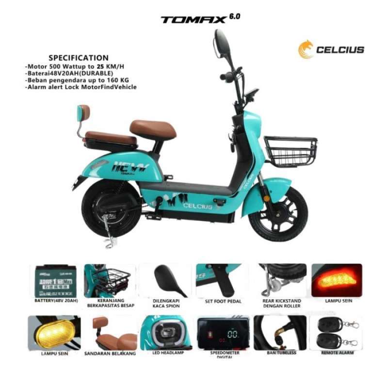 Jual sepeda motor listrik celcius tomax new 3.0 electric bike 500watt ...