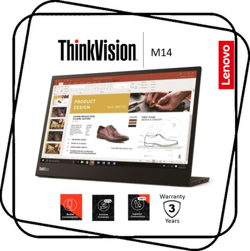 Promo Lenovo ThinkVision M14 Monitor - 14 inch FHD IPS|300 nits|USB-C ...