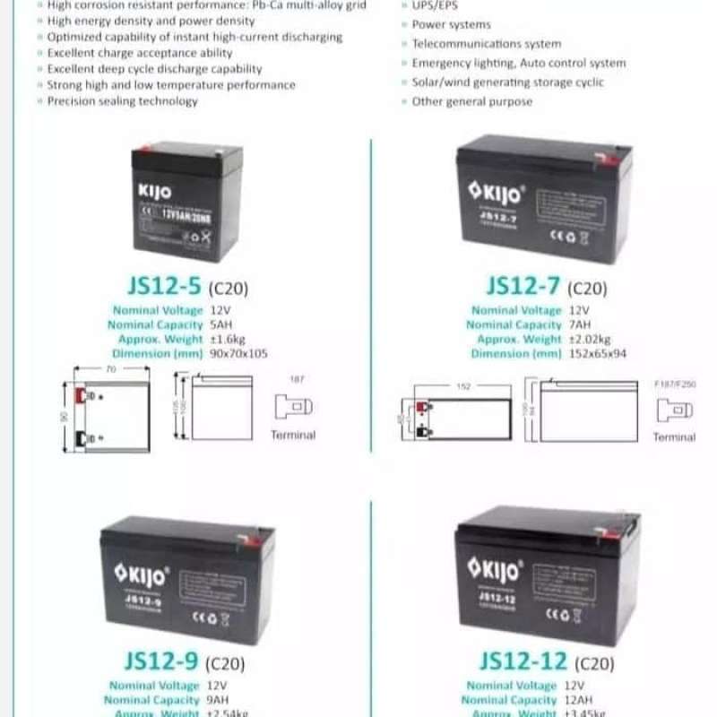 Jual Battery Kering Vrla Or Aki Kering Vrla Merk Kijo 12v 12ah Di ...