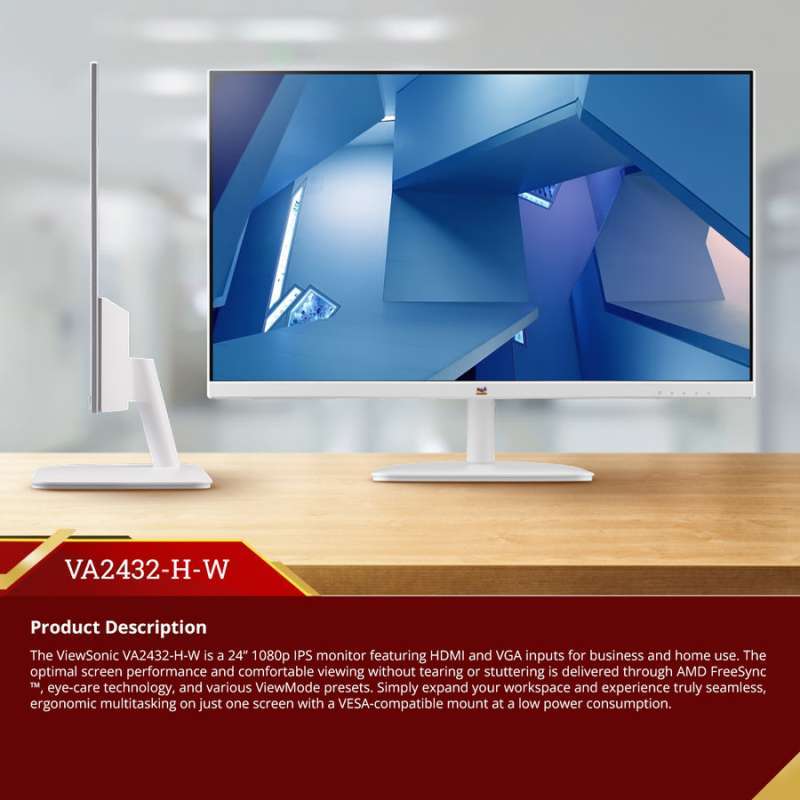 Jual Monitor Led Va2432-h-w Viewsonic 24 Ips Frameless 100hz 1ms Fhd ...