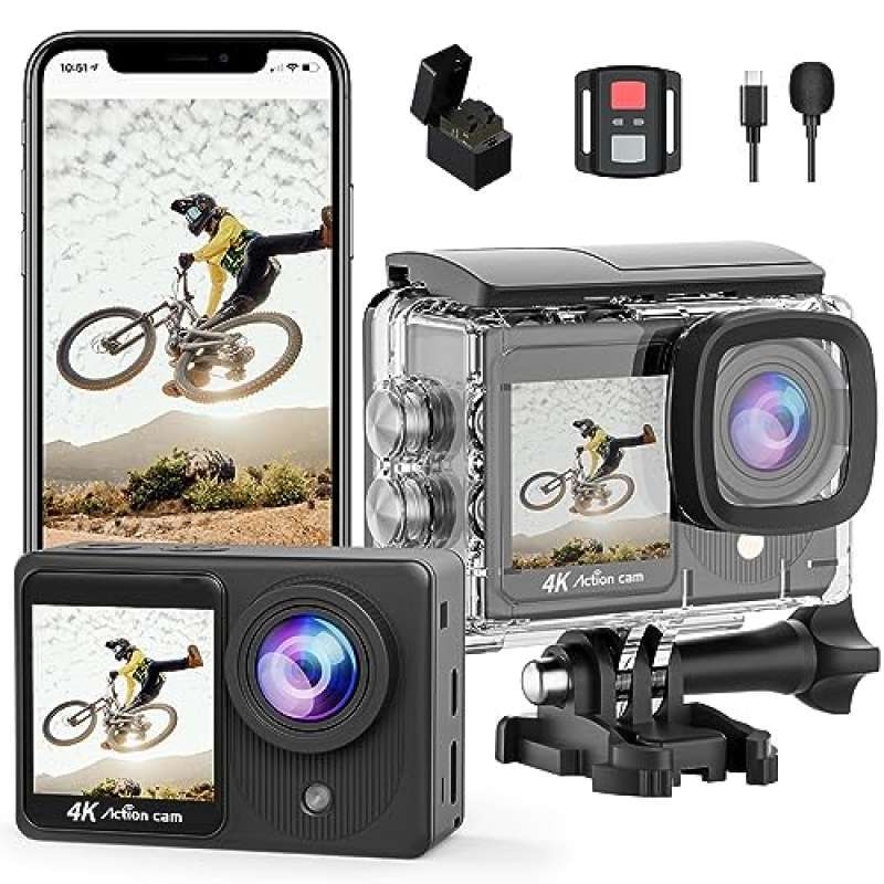 Promo TIMNUT 4K Action Camera Touchscreen - Dual Screen Ultra HD EIS ...