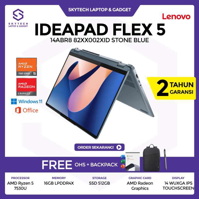 Jual LAPTOP LENOVO IDEAPAD FLEX 5 14ABR8 2XID RYZEN 5 7530U 16GB 512GB WIN11 OHS TOUCHSCREEN