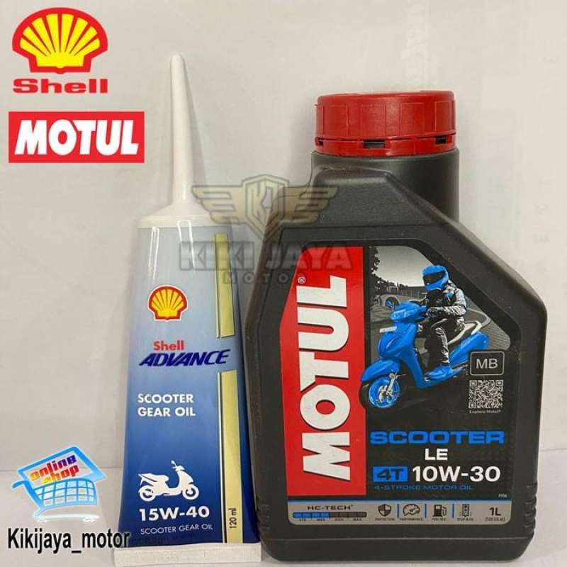 Promo OLI MOTOR MATIC MOTUL SCOOTER LE 10W30 1L + OLI GARDAN SHELL ...