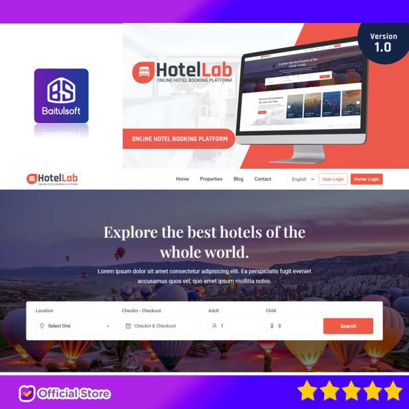 Promo SOURCE CODE APLIKASI HOTELLAB - ONLINE HOTEL BOOKING PLATFORM BY BAITULSOFT Diskon 96% di ...