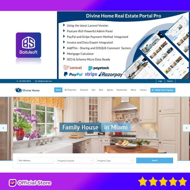 Jual SOURCE CODE APLIKASI DIVINE HOME - LARAVEL REAL ESTATE PORTAL PRO BY BAITULSOFT di Seller ...