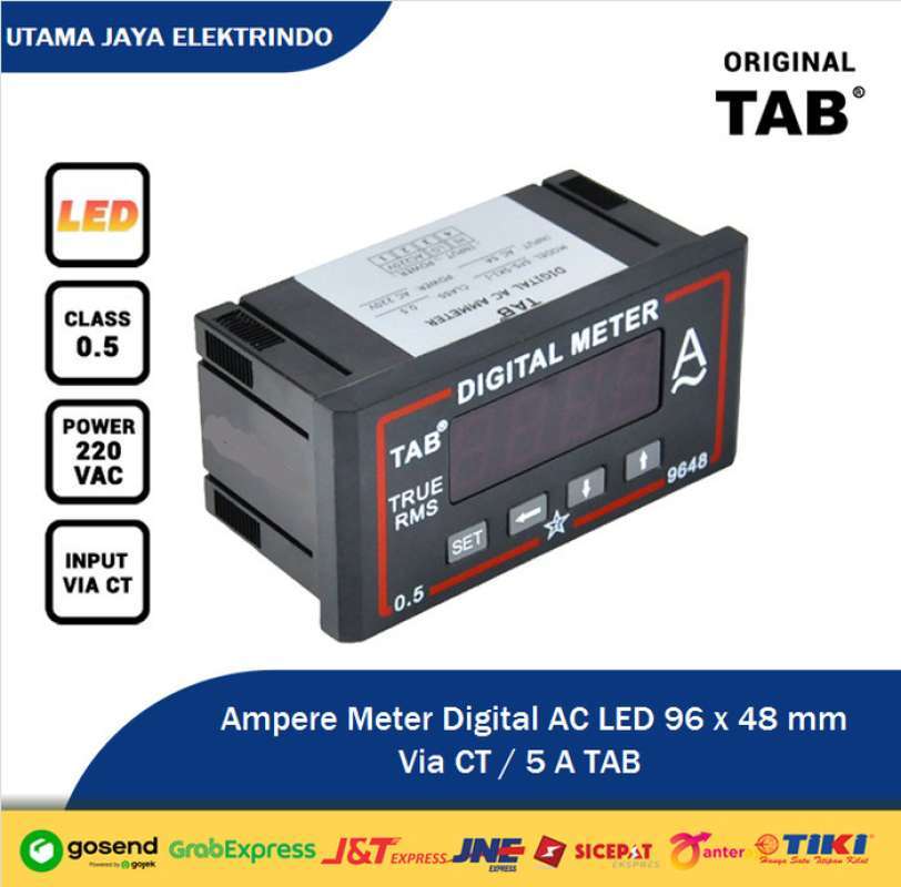Jual Digital Ampere Meter AC LED 96 x 48 mm Via CT / 5 A TAB - di ...