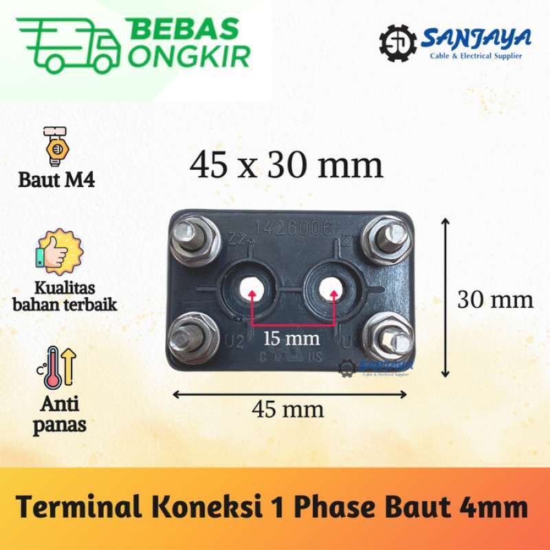 Jual Terminal Koneksi 1 Phase Baut 4MM TERMINAL ELEKTRO MOTOR 45x30MM ...