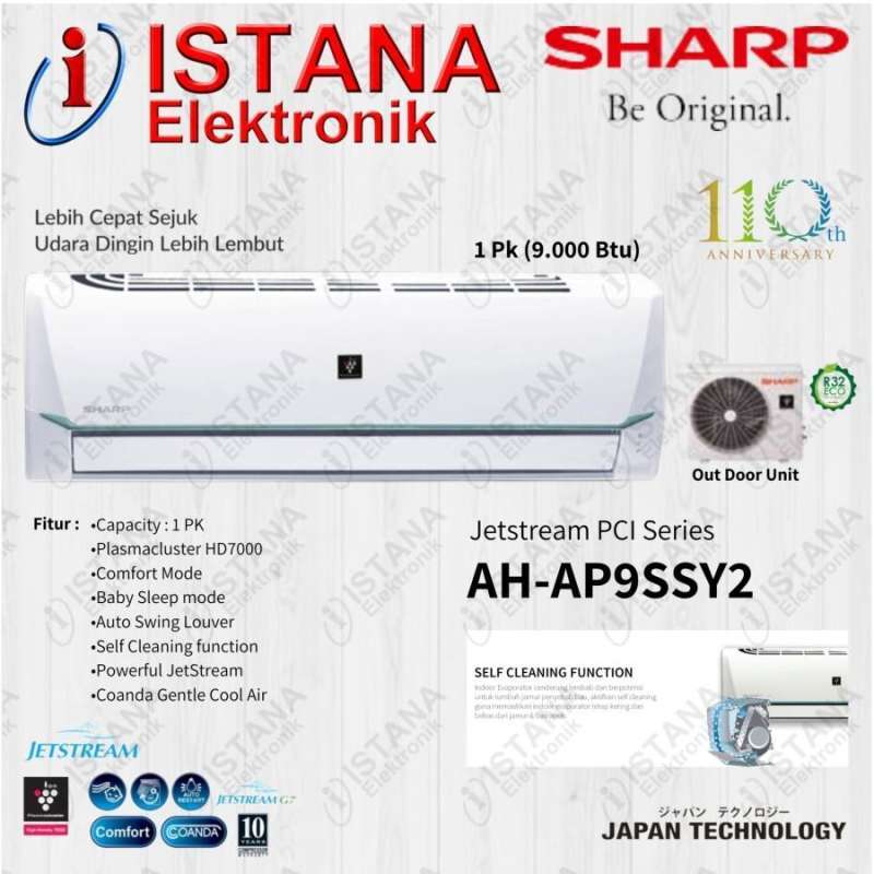 Jual SHARP AC SPLIT 1 PK JETSTREAM PLASMACLUSTER AH-AP9SSY2 di Seller Istana Elektronik ...