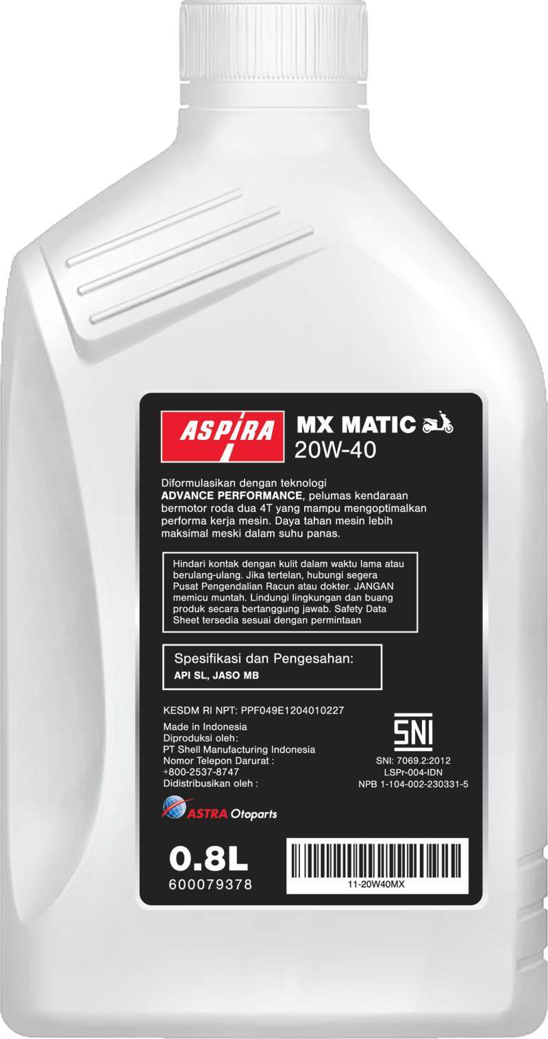 Promo Oli Motor Matic Yamaha Honda 20w-40 Aspira Oil 0,8l Diskon 5% Di ...