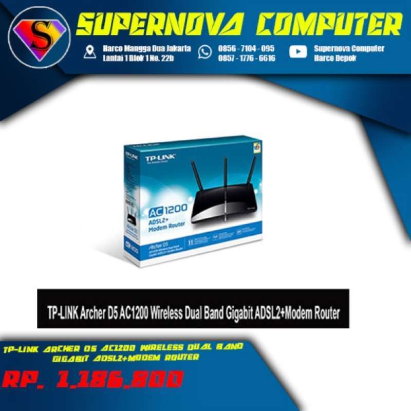 Promo Archer D5 AC1200 Wireless Dual Band Gigabit ADSL2+Modem Router ...