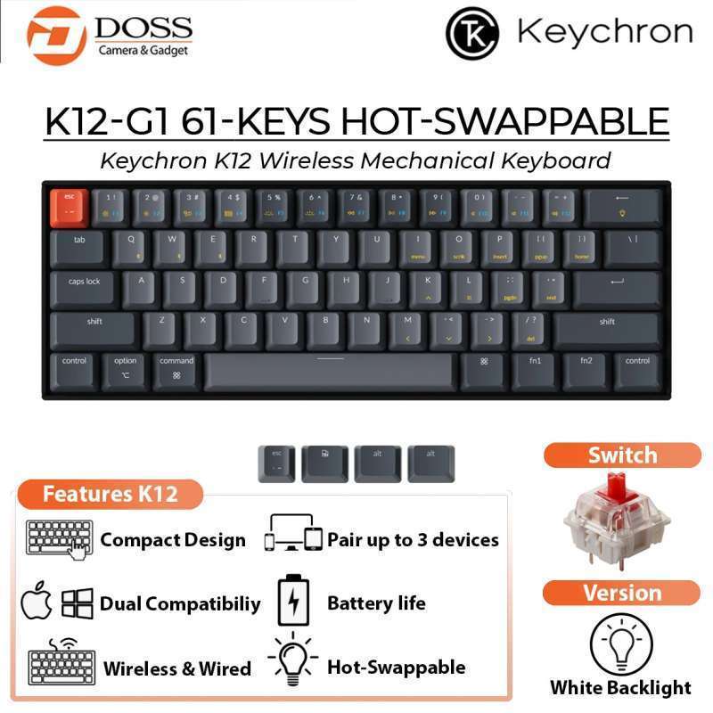 Jual Keychron K12-g1 Wireless Mechanical Keyboard Hot-swappable Red Di ...