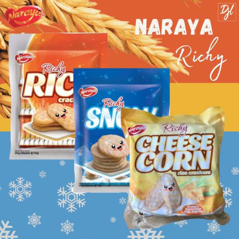 Jual Naraya Richy Snow Rice Cheese Corn Crackers Biskuit Beras 1 Pak ...