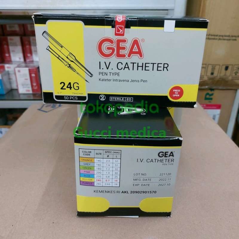 Promo iv catheter gea 24 / abocath 24G gea / aboket gea isi 50pcs ...