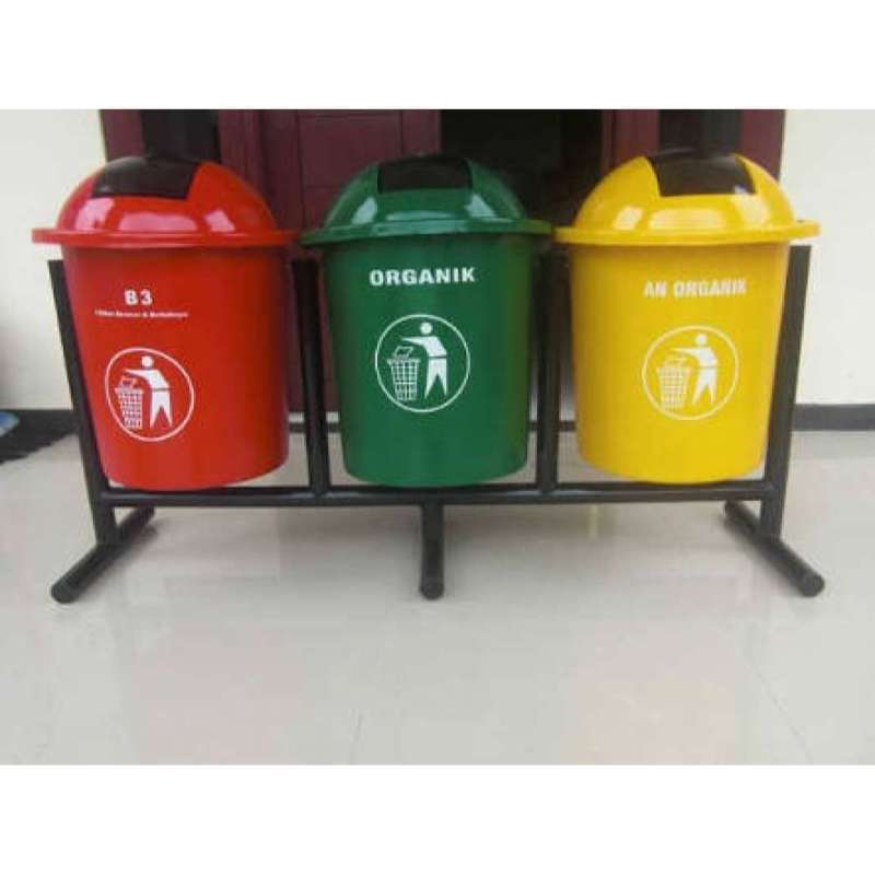 Promo Tempat Sampah 3 Pilah Beserta Tiang Geser (warna Hijau Kuning ...