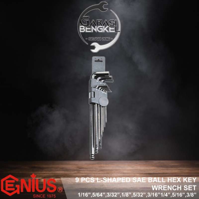 Promo Genius 9 Pcs L-Shaped SAE Ball Hex Key Wrench Set - Kunci L Inch ...