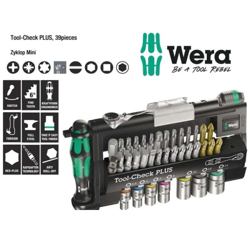 Promo Tool Kit Set Wera 05056490001 Tool-check Plus Zyklop Mini - 39 Pc ...