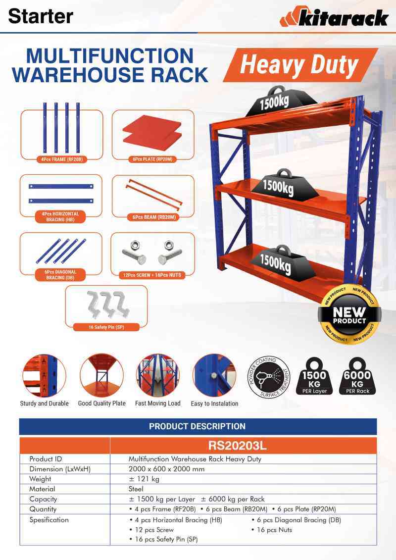 Promo Rak Gudang Heavy Duty RS2020 3 Layer 1500kg/Layer 6000kg/Rak ...
