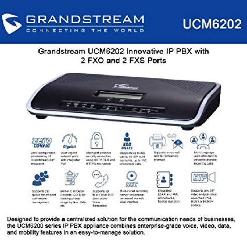 Promo Grandstream IP PABX UCM6202 / PABX 500 IP Ext / 50 SIP Trunk ...