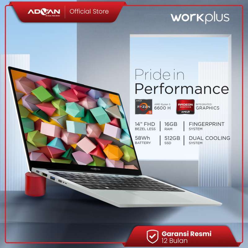 Promo Advan Laptop Workplus Amd Ryzen 5 6600h 14'' Fhd Ips 16gb 512gb ...