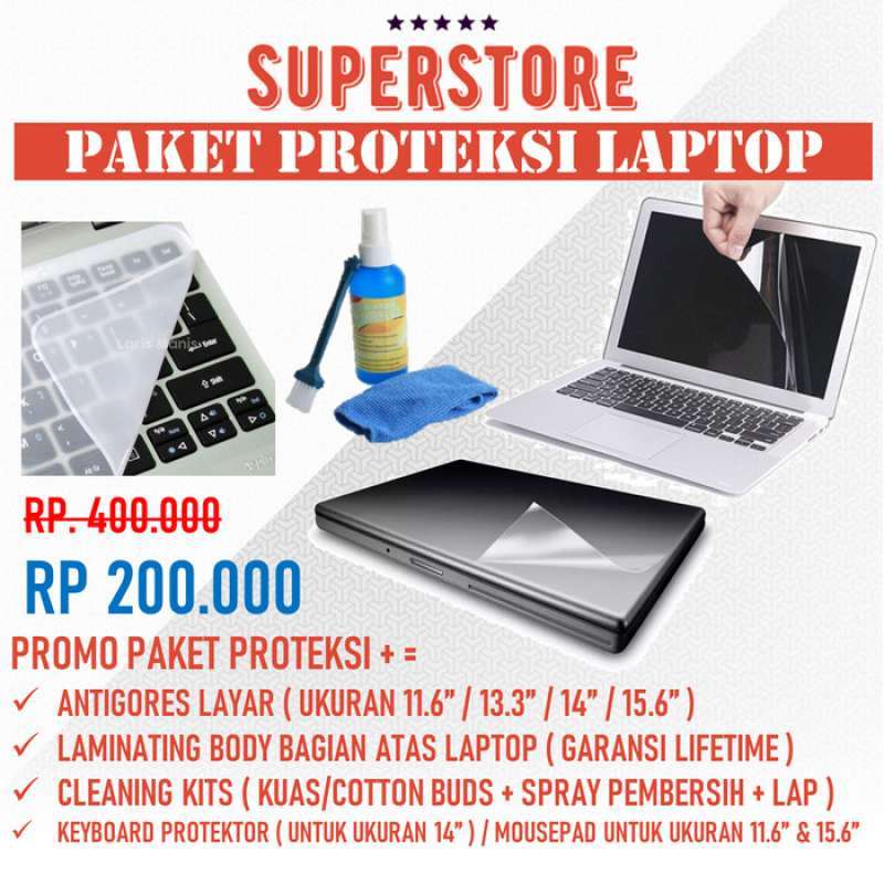 Promo PAKET PROTEKSI ANTIGORES LAYAR LAPTOP LAMINATING BODY PELINDUNG ...