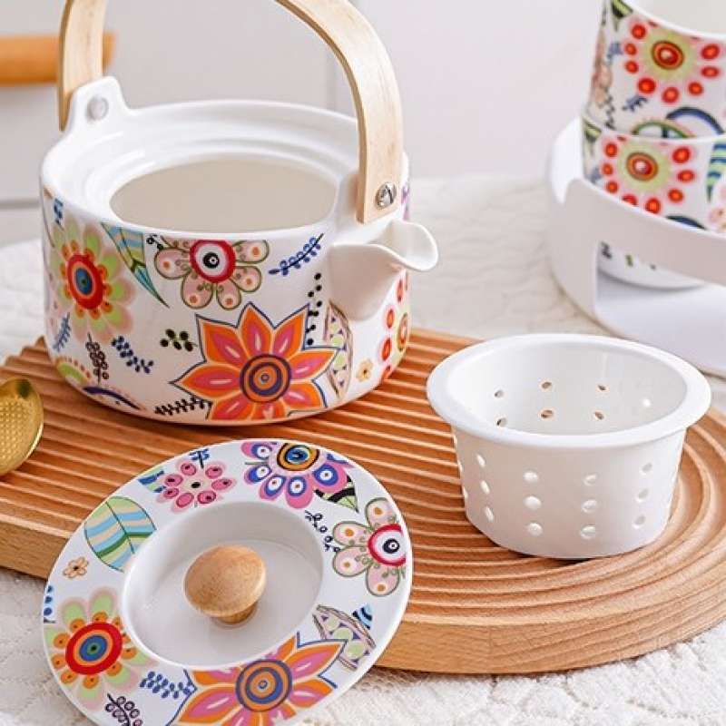 Promo Flower Ceramic Teapot Cup Set With Tray / Teko Gelas Teh Bunga ...