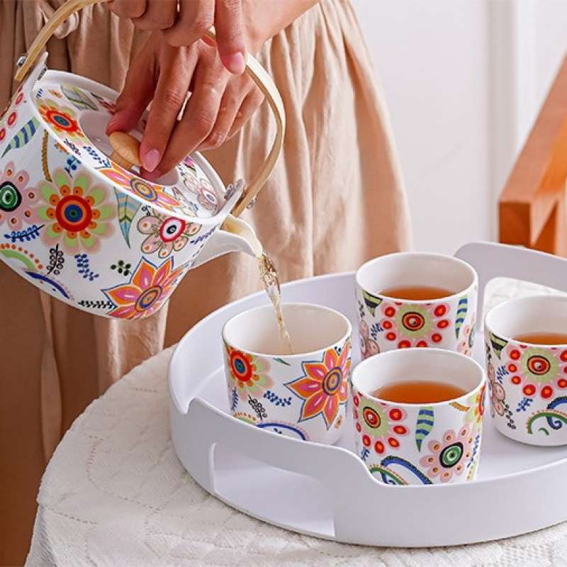 Promo Flower Ceramic Teapot Cup Set With Tray / Teko Gelas Teh Bunga ...