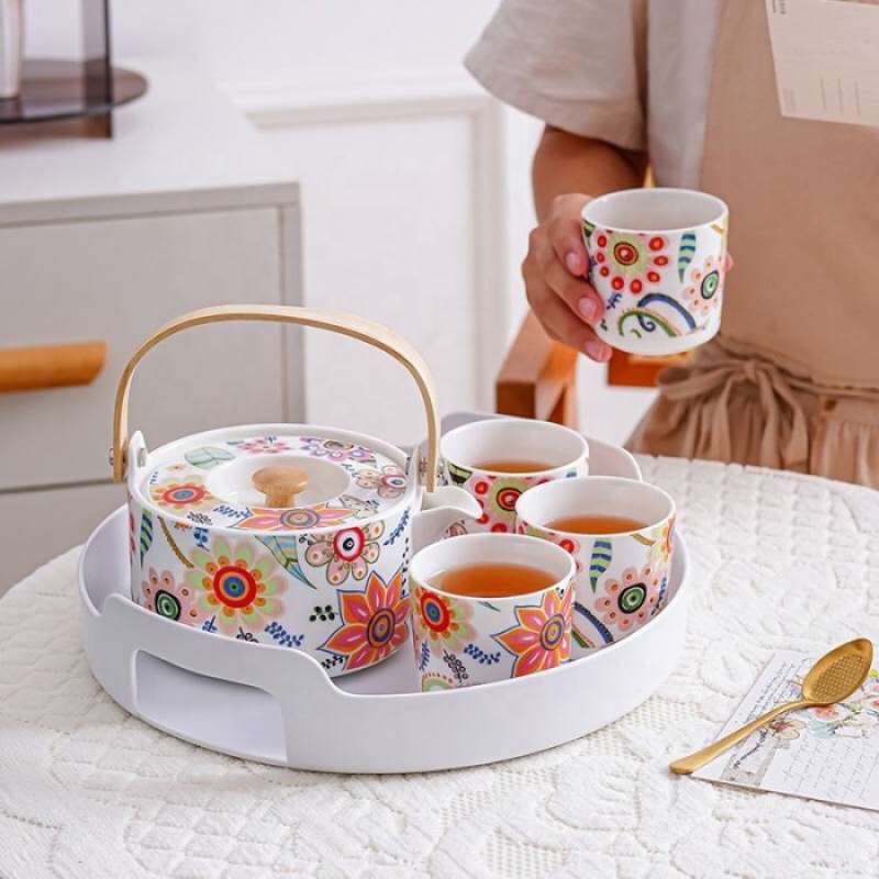 Promo Flower Ceramic Teapot Cup Set With Tray / Teko Gelas Teh Bunga ...