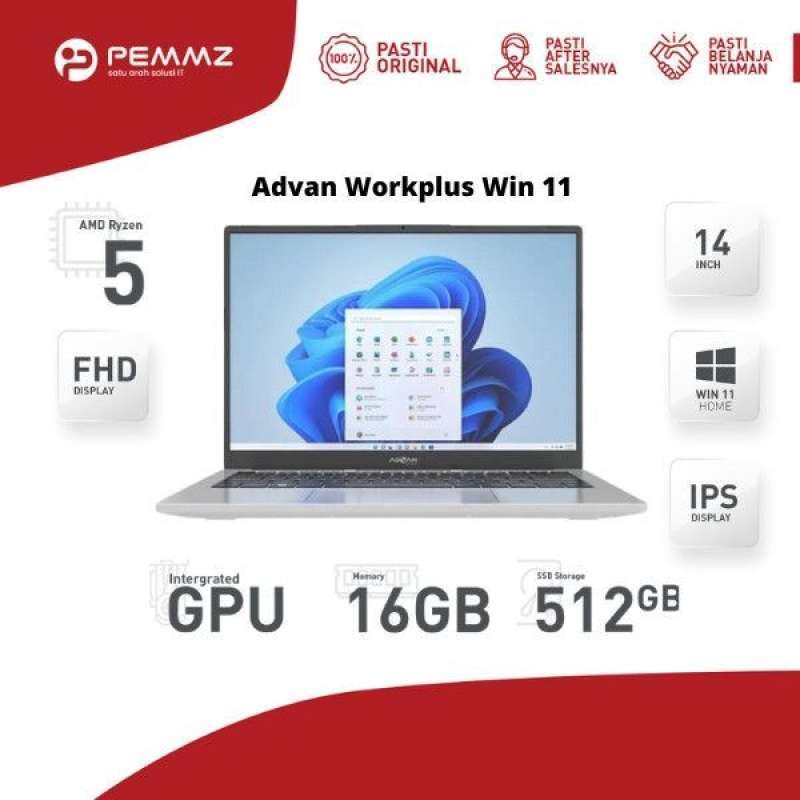 Promo Advan Workplus R5 6600h 14 512gb 16gb Amd Graphics Win11 Silver ...