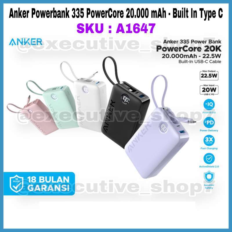 Jual Anker Powerbank 335 PowerCore 20.000 mAh - Built In Type C - SKU ...