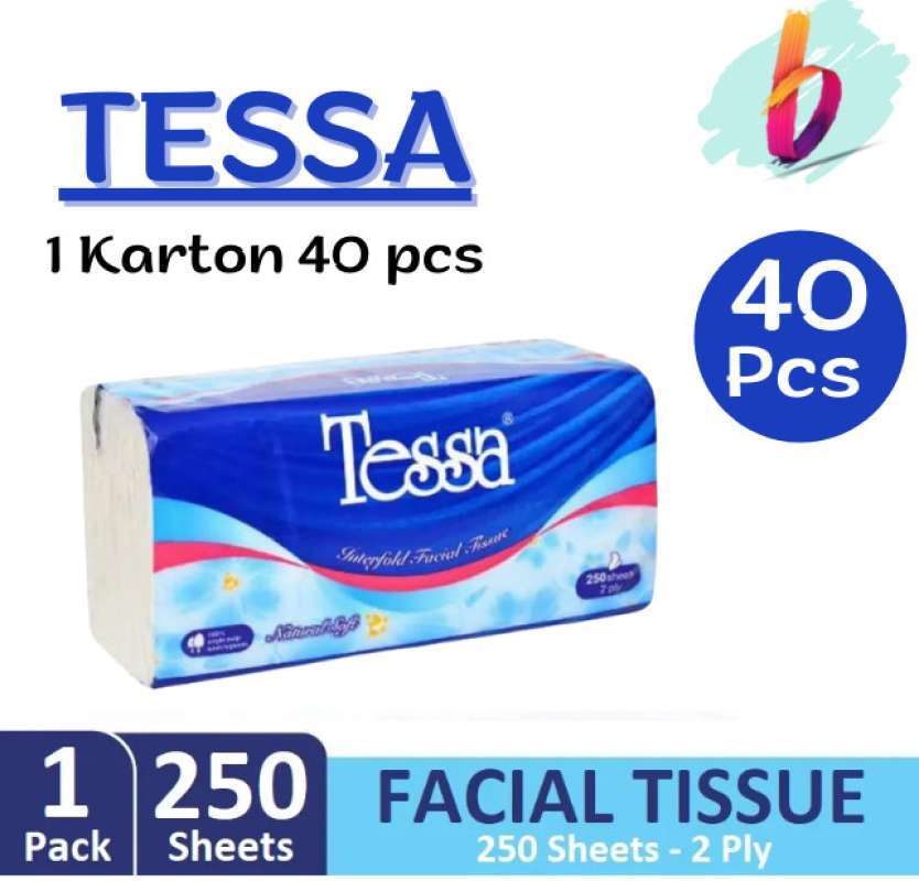 Promo Tessa Natural Soft Facial Tissue 250 Sheets/ 2 Ply 40 pcs/ 1 dus ...
