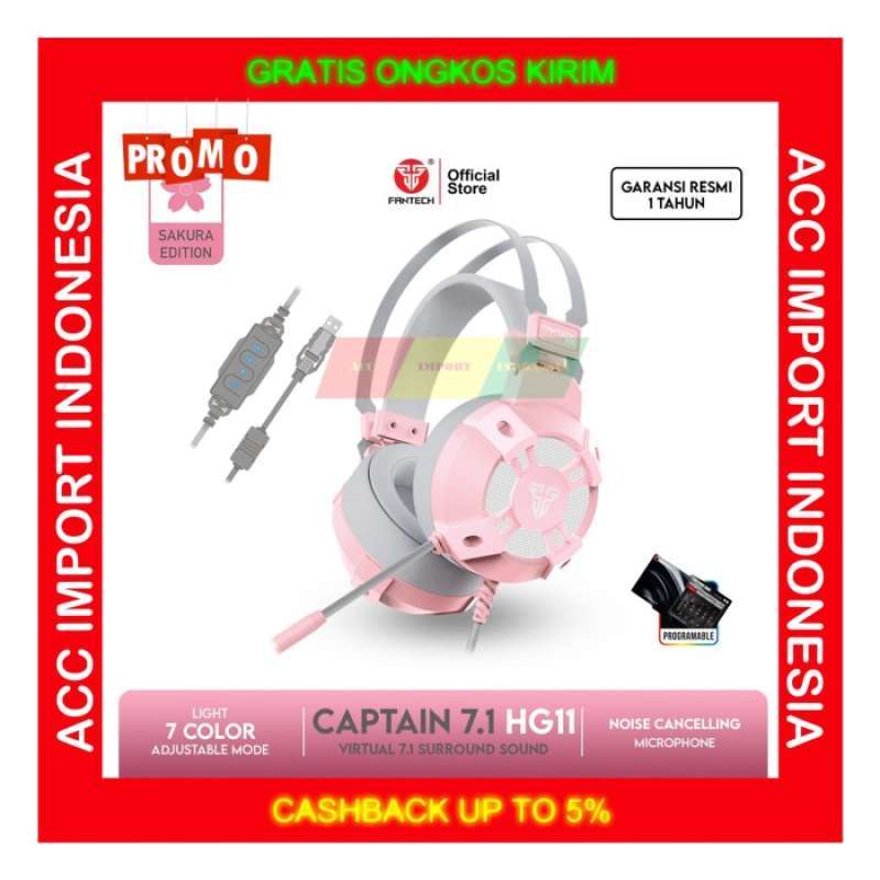 Promo Headphone Gaming Cewek Perempuan Pink Lucu Microphone Fantech ...
