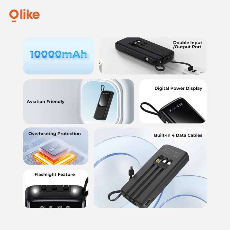 Promo Olike P103 Powerbank 10000mah 4in1 Cable Micro Usb-c Lightning ...