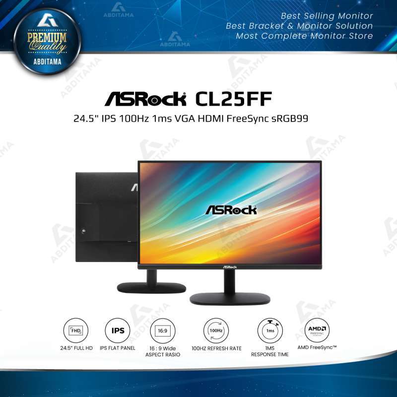 Promo Monitor LED ASROCK CL25FF 24.5 IPS 100Hz 1ms VGA HDMI FreeSync ...