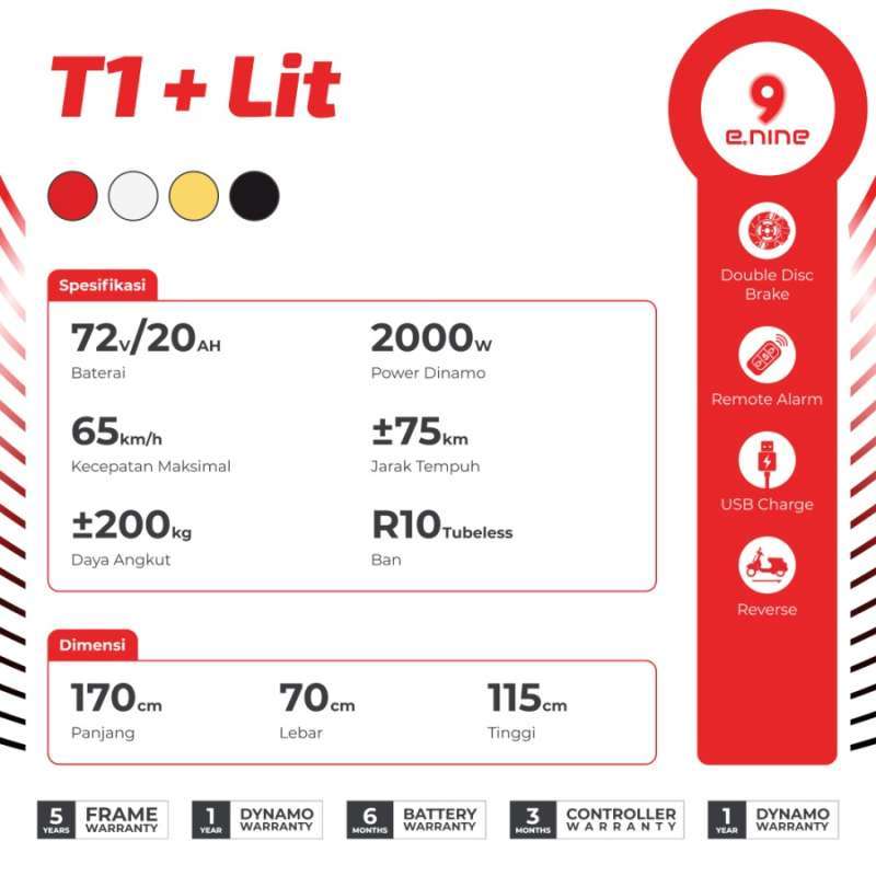 Promo Motor Listrik E-nine T1+ Lithium Otr (subsidi) - Merah Diskon 32% ...