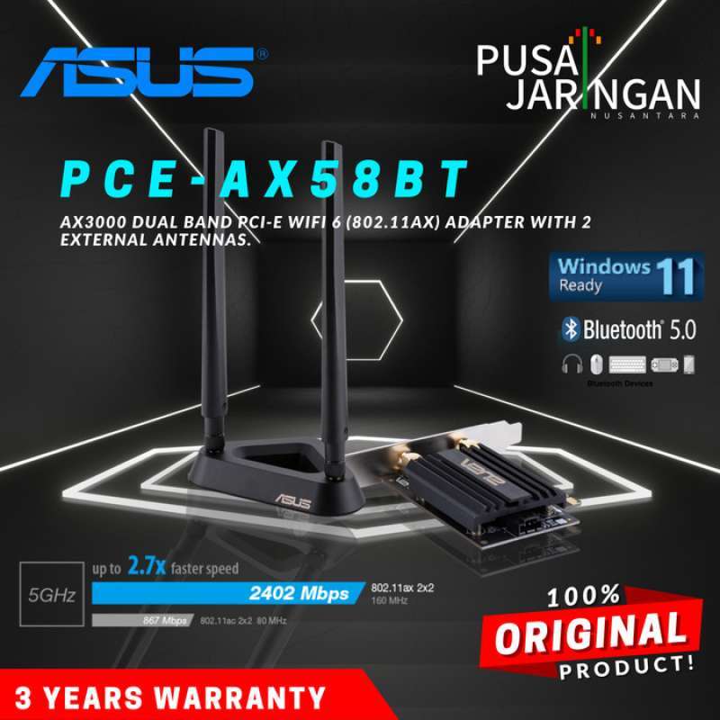 Promo asus PCE-AX58BT AX3000 Dual Band PCI-E WiFi 6 with 2 external ...