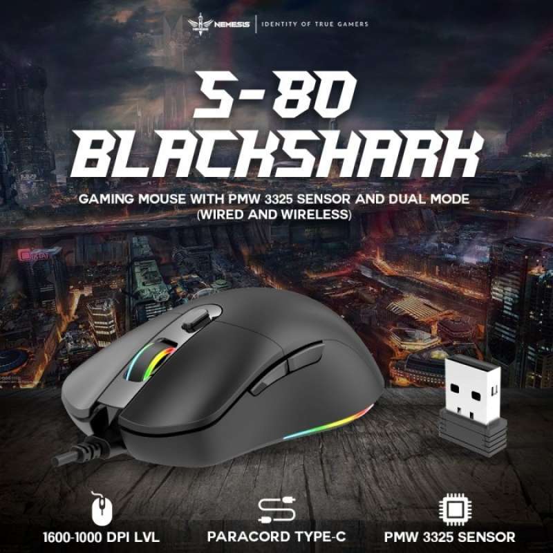 Promo Mouse Gaming Wireless + Wired RGB (RECHARGEABLE) S-80 BLACK SHARK ...