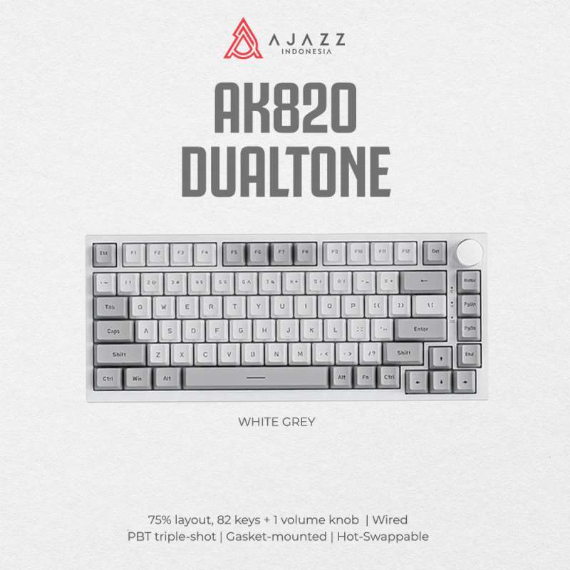 Jual Ajazz Ak820 Dual Tone 75% Wired Hotswappable Keyboard - White Grey ...