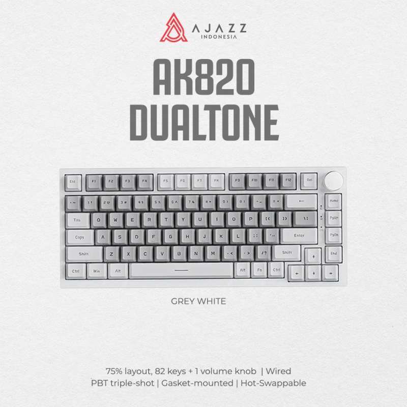 Jual Ajazz Ak820 Dual Tone 75% Wired Hotswappable Keyboard - Grey White ...