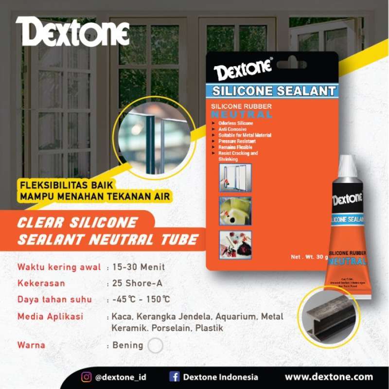 Jual Dextone Lem Kaca Silicone Sealant Netral 30 Gr di Seller ...