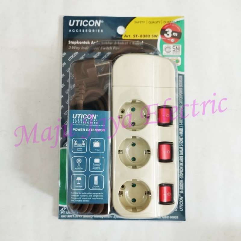 Promo Stop Kontak Uticon 3 Lubang 3 M Meter Colokan Listrik ST-8382 SW ...