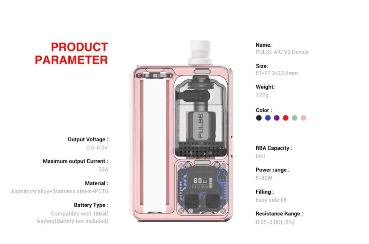 Promo Pulse Aio V2 80W 18650 Kit include RBA by Vandy Vape - Pulse V2 AIO - Sakura Pink Diskon ...