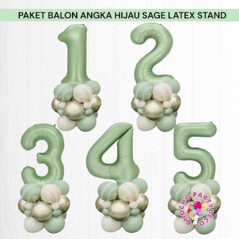 Jual Paket Balon Angka Hijau Sage Latex Stand / Dekorasi Ulang Tahun ...
