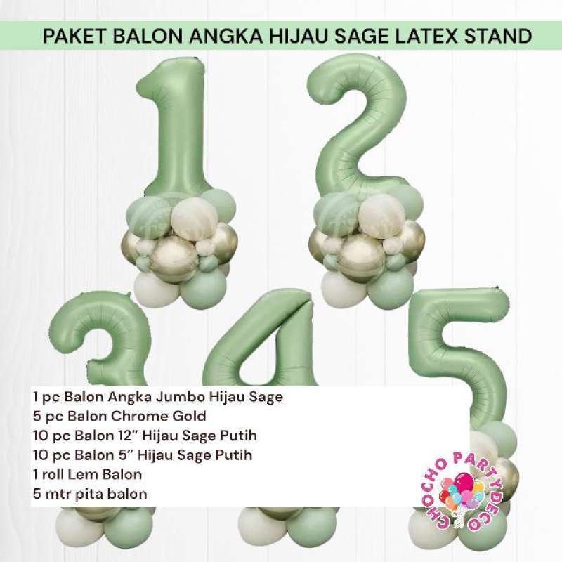 Jual Paket Balon Angka Hijau Sage Latex Stand / Dekorasi Ulang Tahun ...