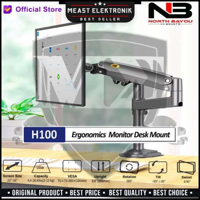 Promo BRACKET MONITOR 22 - 35 INCH NB H100 GAS STRUT FLEXI MOUNT DESKTOP Diskon 23% di Seller ...