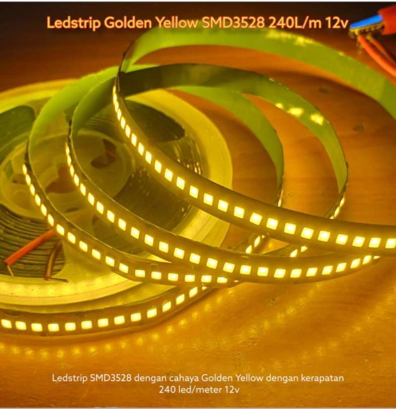 Promo Ledstrip SMD3528 240 led per meter warna Kuning Emas 12v 10mm PCB Diskon 23% di Seller ...