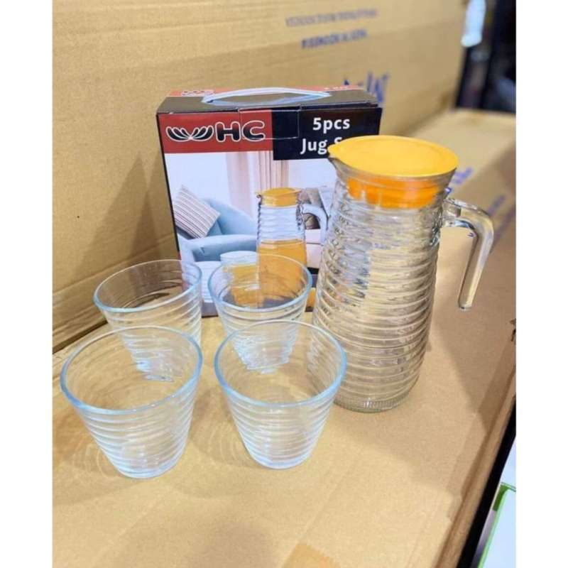 Jual Water jug set hc gelas teko set kaca 5 in1 gelas tebal /teko set ...