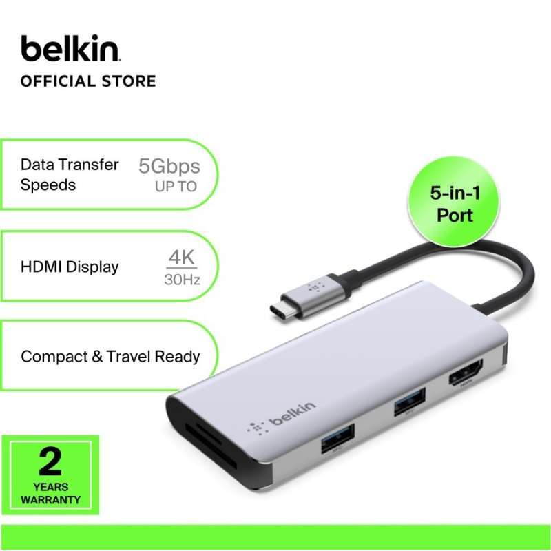Promo Belkin Avc007btsgy Connect Usb-c 5-in-1 Multiport Adapter Hub (laptop, Macbook, Ipad ...